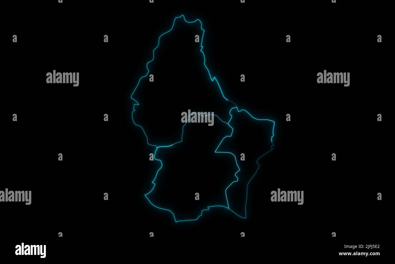 Abstract map outline of Luxembourg with Districts glowing outline in ...