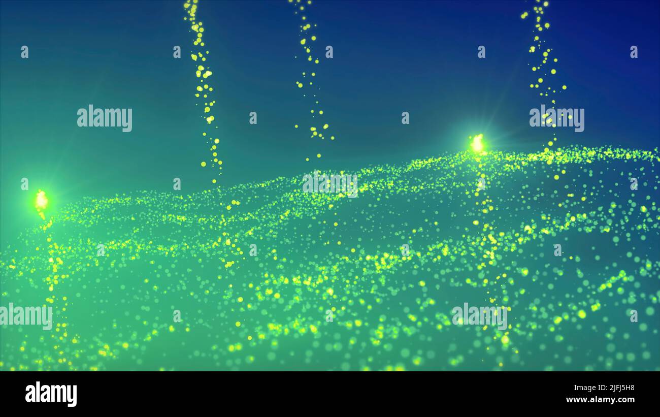 Green shiny comets flying with beautiful tails. Motion. Flying tiny ...