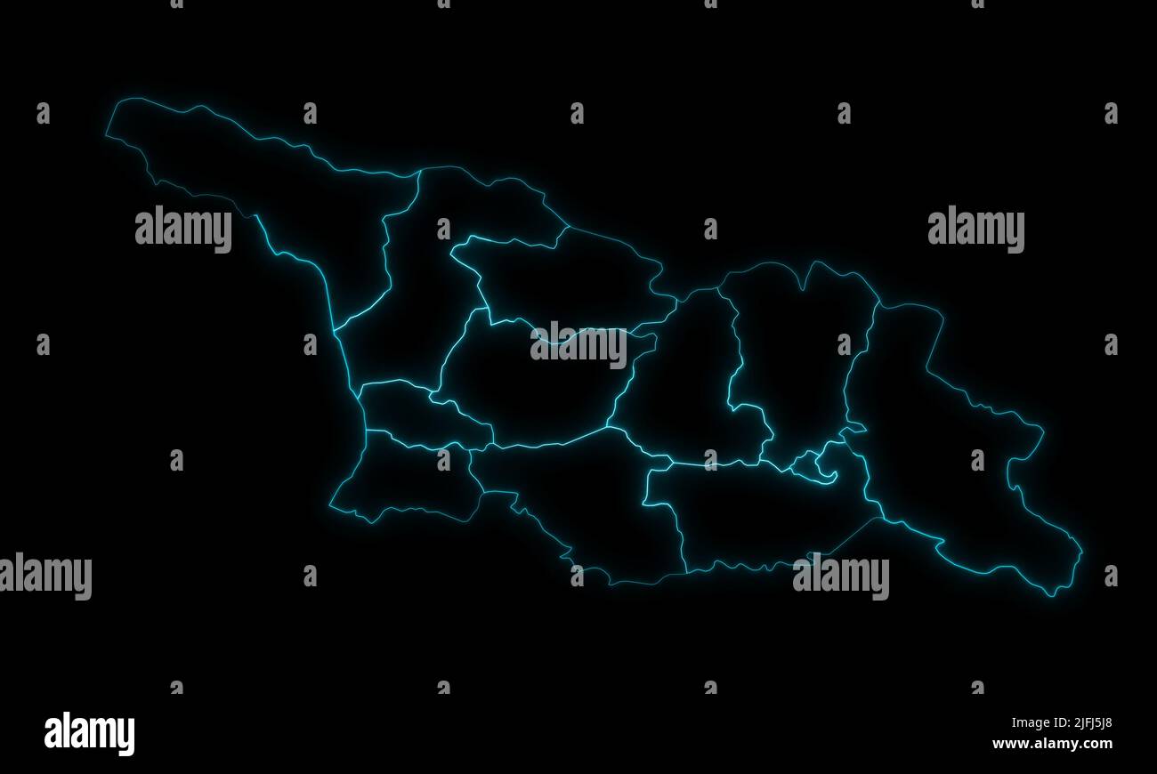 Abstract map outline of Georgia with Regions glowing outline in black ...