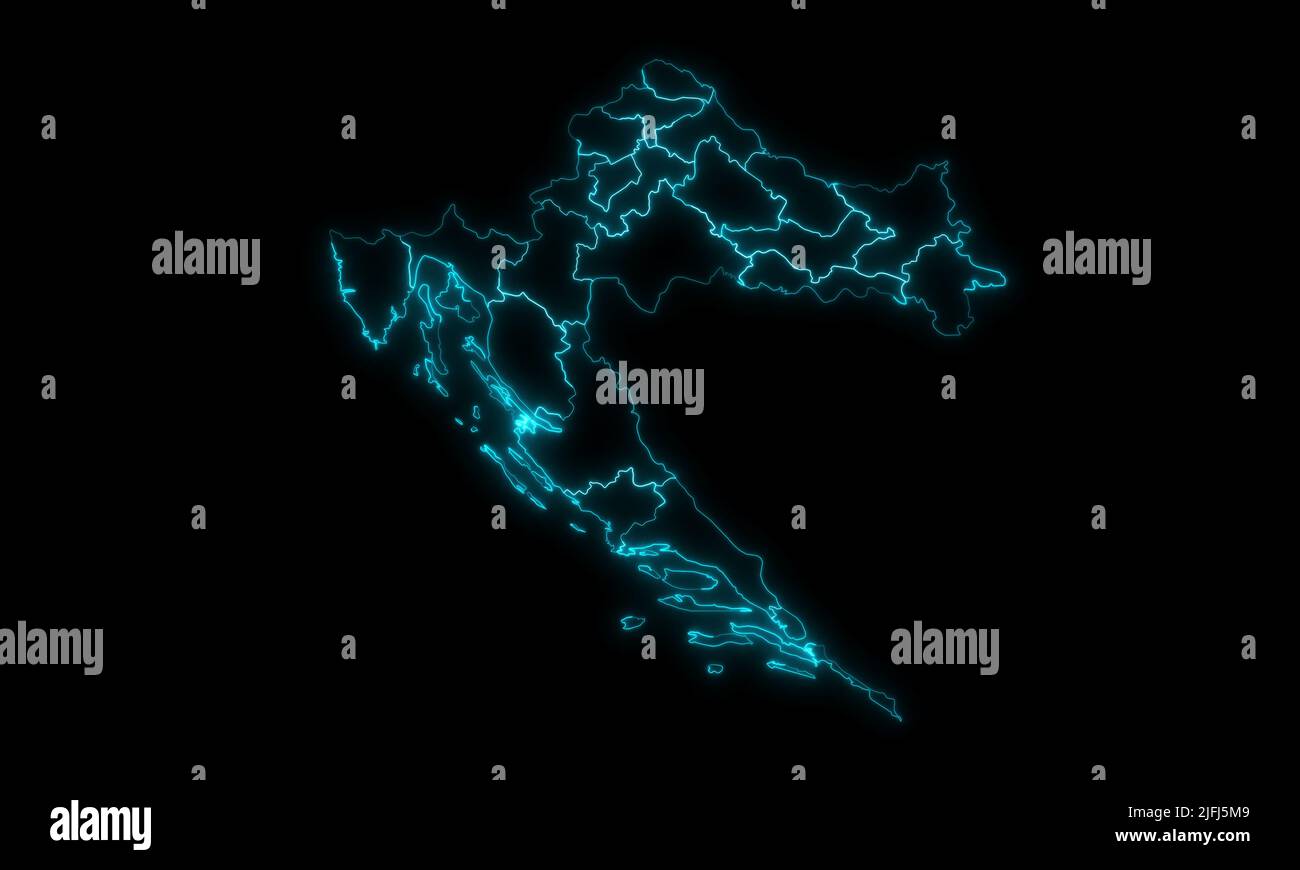 Abstract map outline of Croatia with Counties glowing outline in black ...