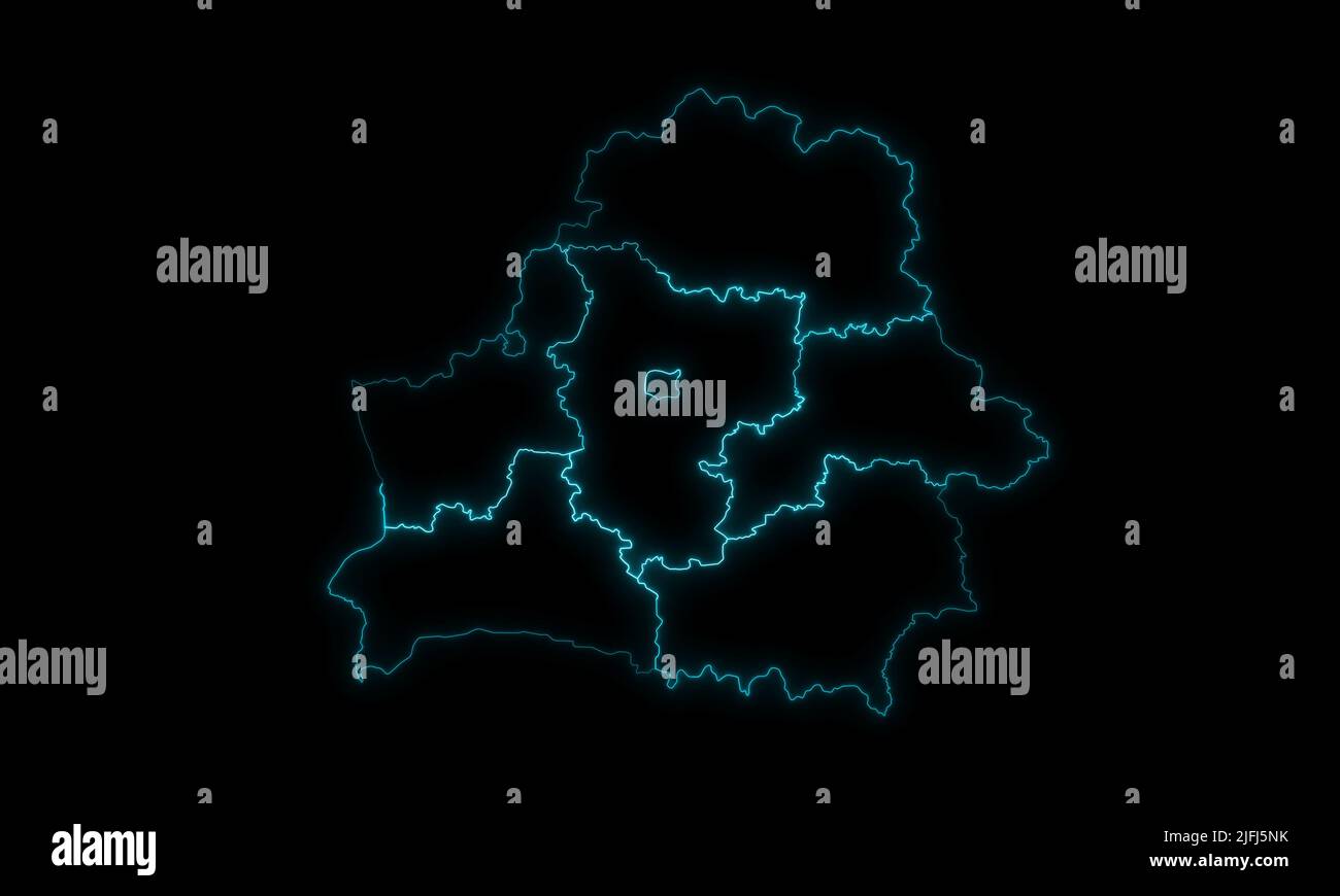 Abstract map outline of Belarus with Regions glowing outline in black ...
