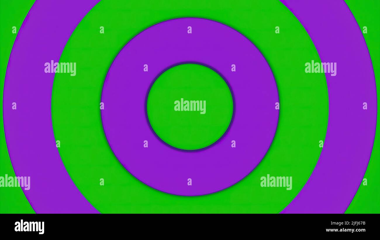 Purple and green slowly pulsating wide circles or rings, seamless loop ...