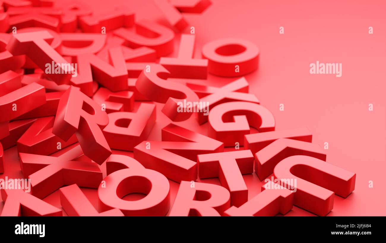 A pile of red 3d alphabet letters on a red background Stock Photo - Alamy