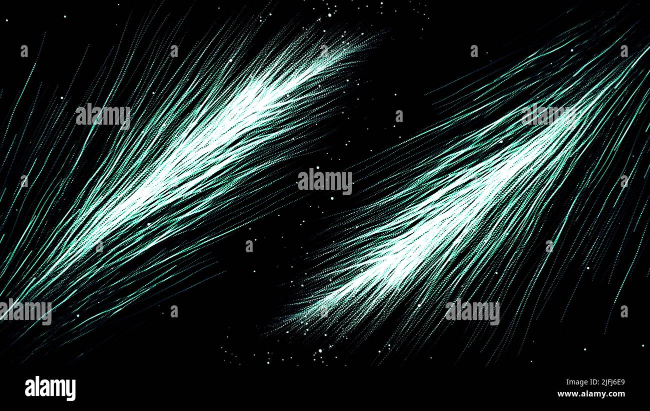 Abstract green plumes flying diagonally towards each other isolated on ...