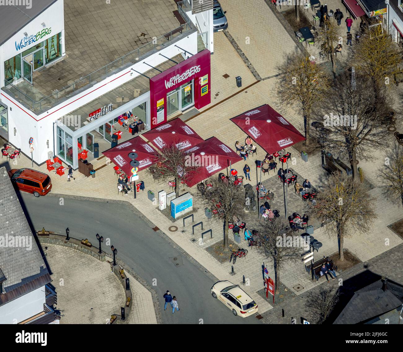 Aerial view, outdoor gastronomy at Cafe Extrablatt, Winterberg ...