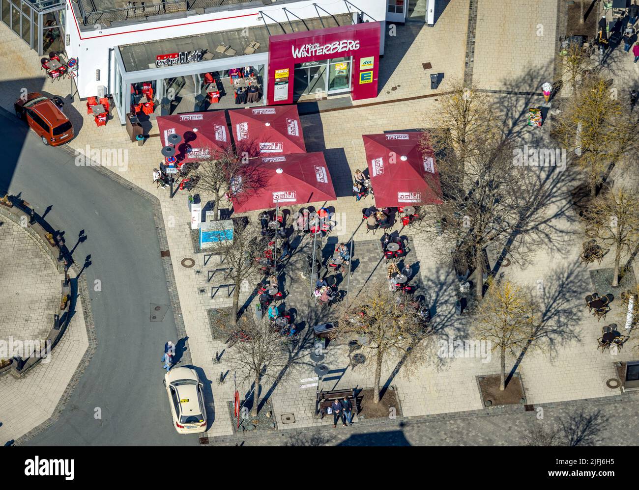 Aerial view, outdoor gastronomy at Cafe Extrablatt, Winterberg ...