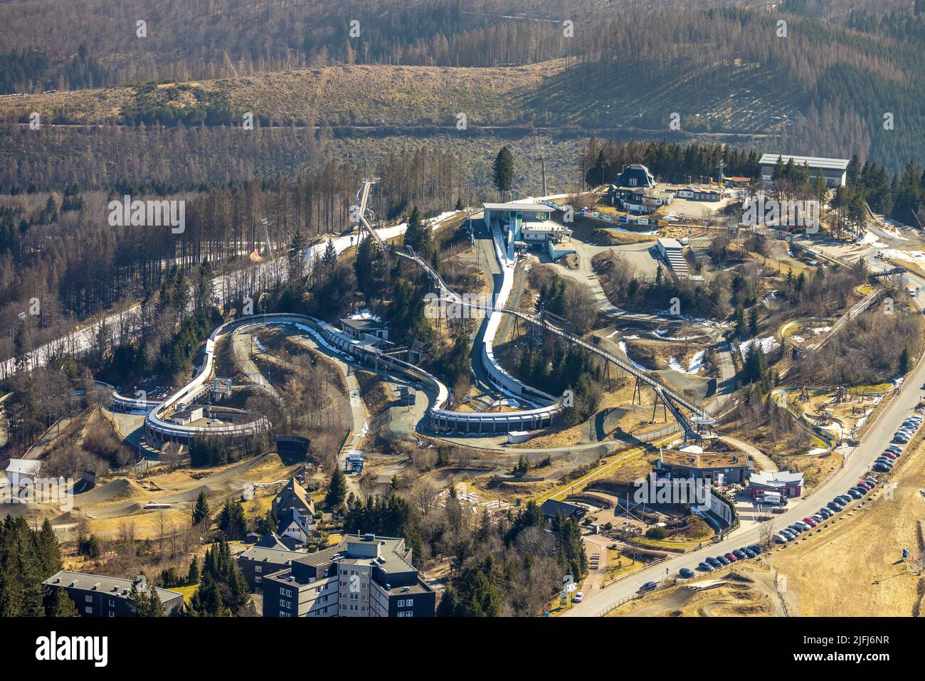 Aerial photo, Veltins EisArena, artificial ice rink as toboggan run ...