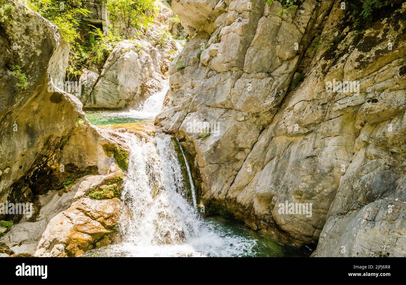 A vertical view of the beautiful river "Zeus Bath" on historic Mount ...