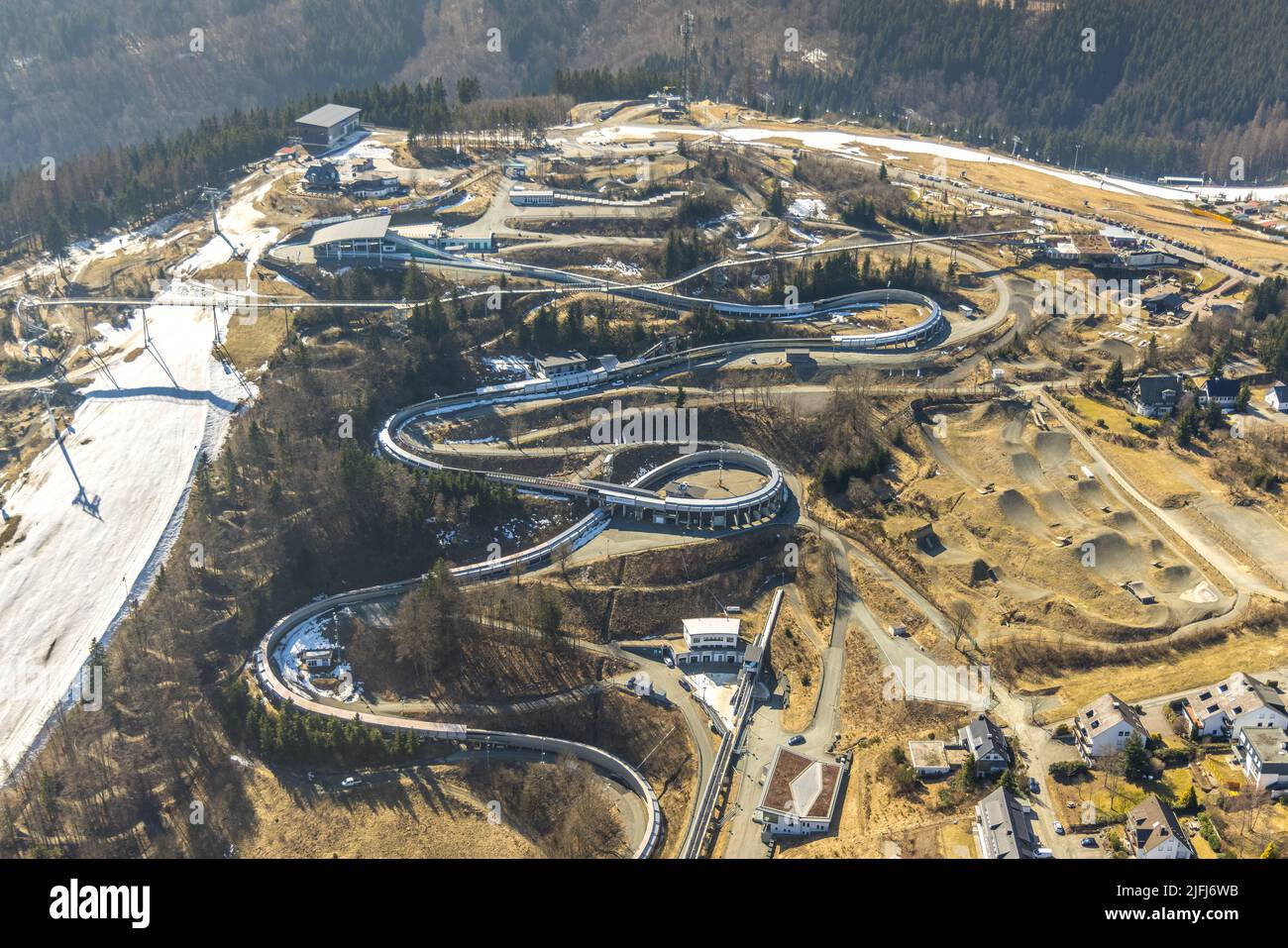 Aerial photo, Veltins EisArena, artificial ice rink as toboggan run ...