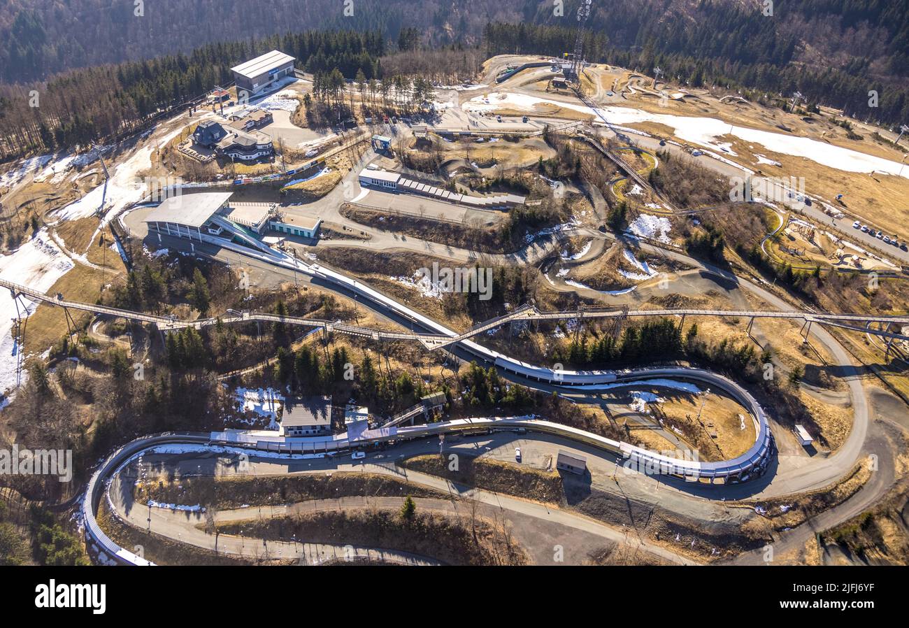, Aerial photo, Veltins EisArena, artificial ice rink as toboggan run ...