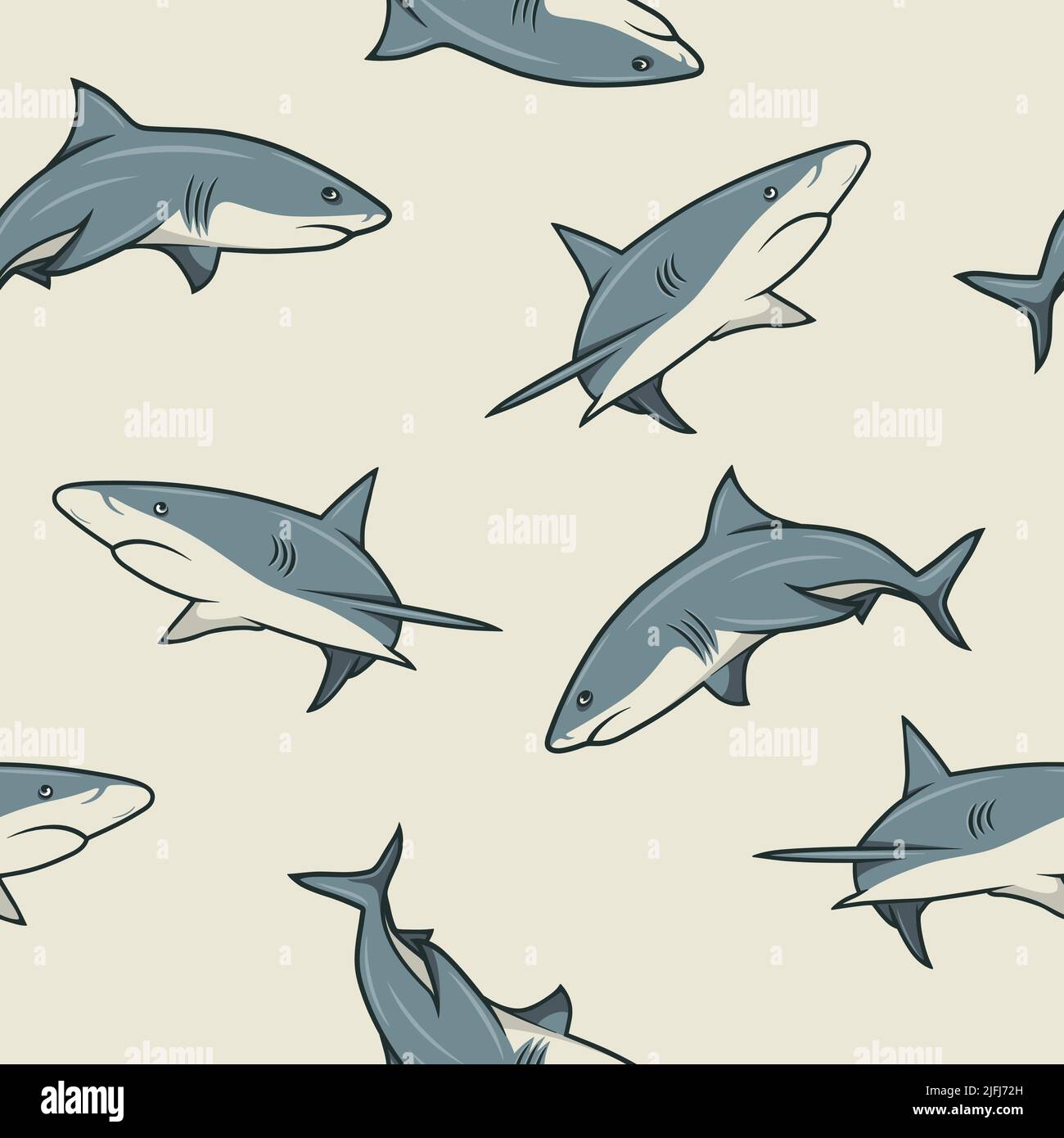 Vector Seamless Pattern with Cartoon Sharks. Seamless Texture with Hand ...
