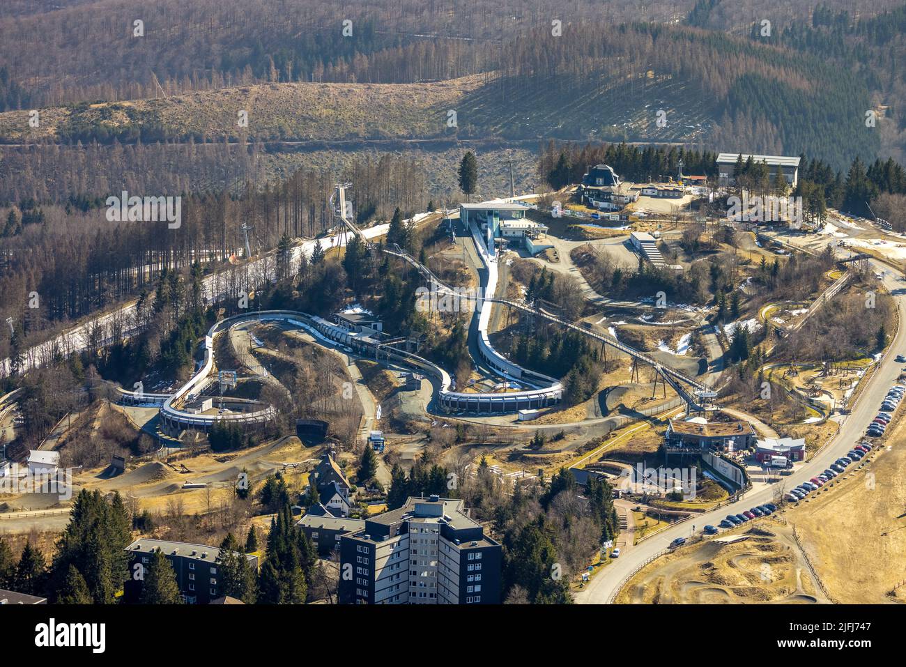 Aerial photo, Veltins EisArena, artificial ice rink as toboggan run ...