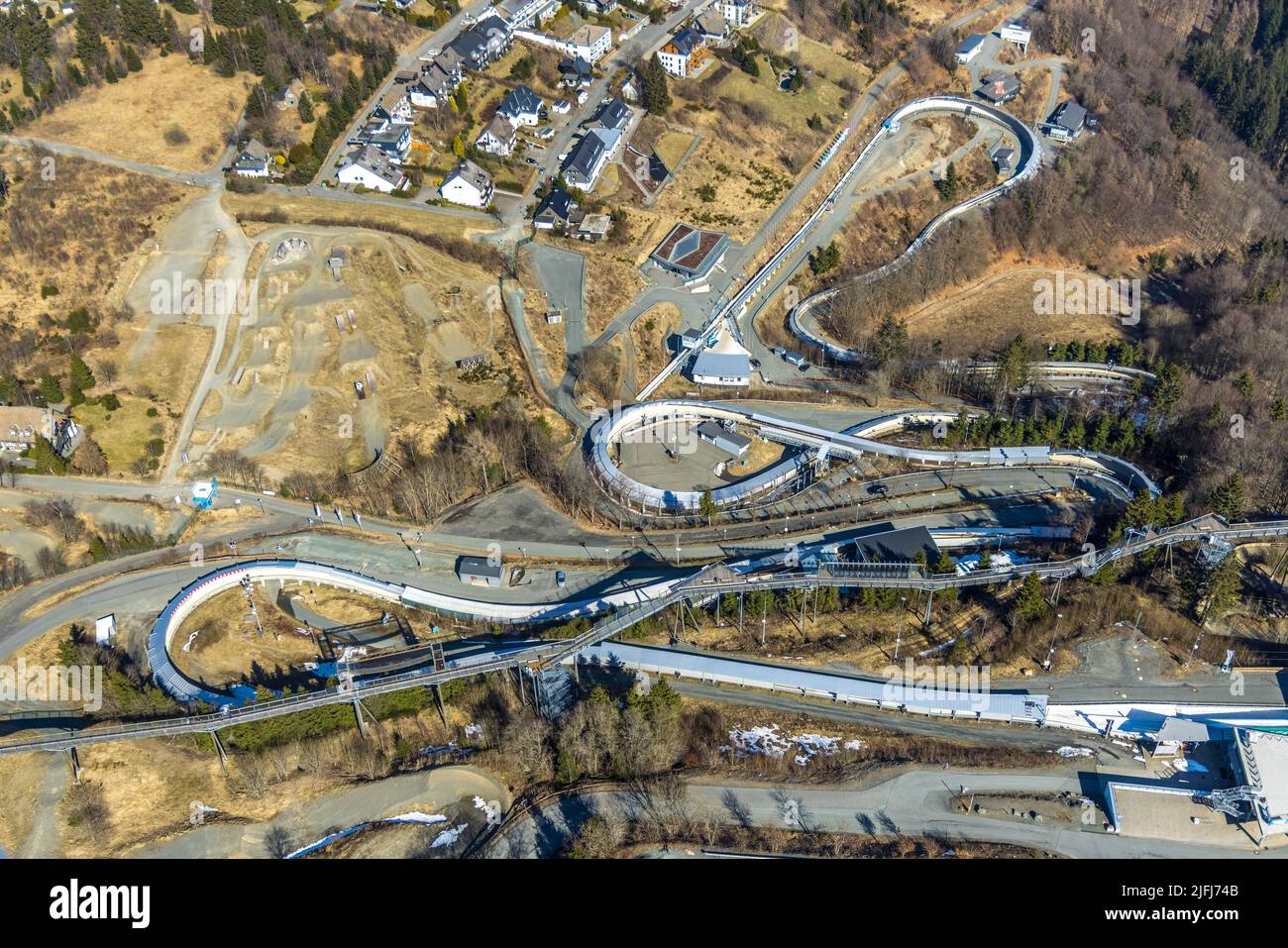 Aerial photo, Veltins EisArena, artificial ice rink as toboggan run ...