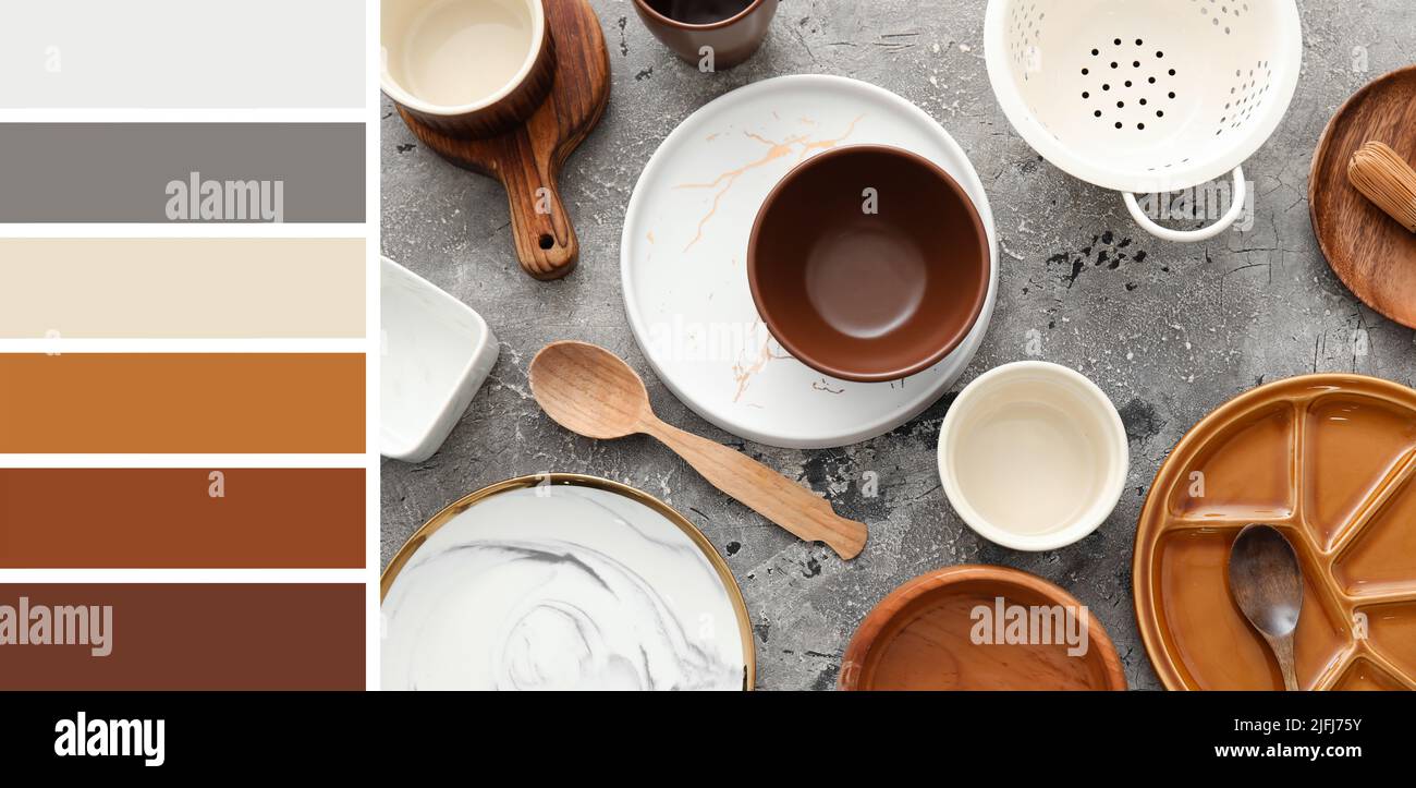 Set of kitchenware on grunge background. Different color patterns Stock ...