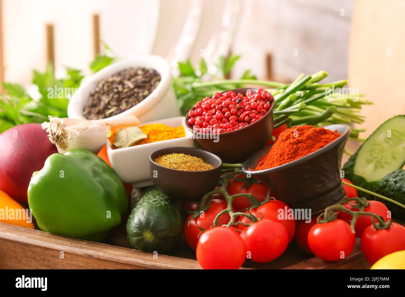 Different fresh vegetables and spices, closeup Stock Photo - Alamy
