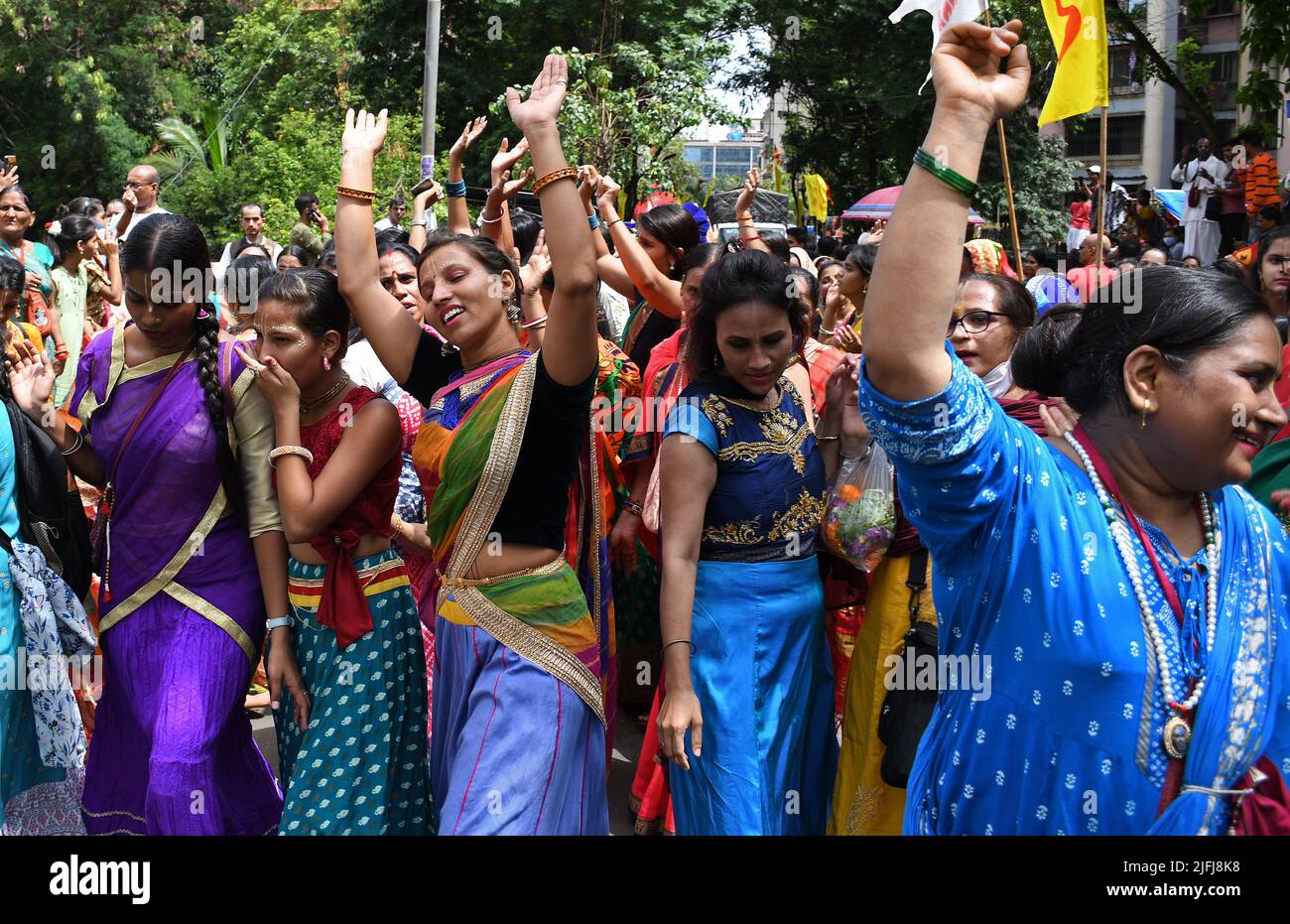 Devotees seen dancing during a Rath Yatra (chariot procession) of Lord ...