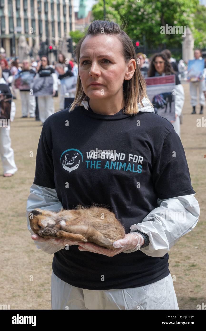 London, UK. 3rd July 2022. Animal Liberation campaigners hold the ...