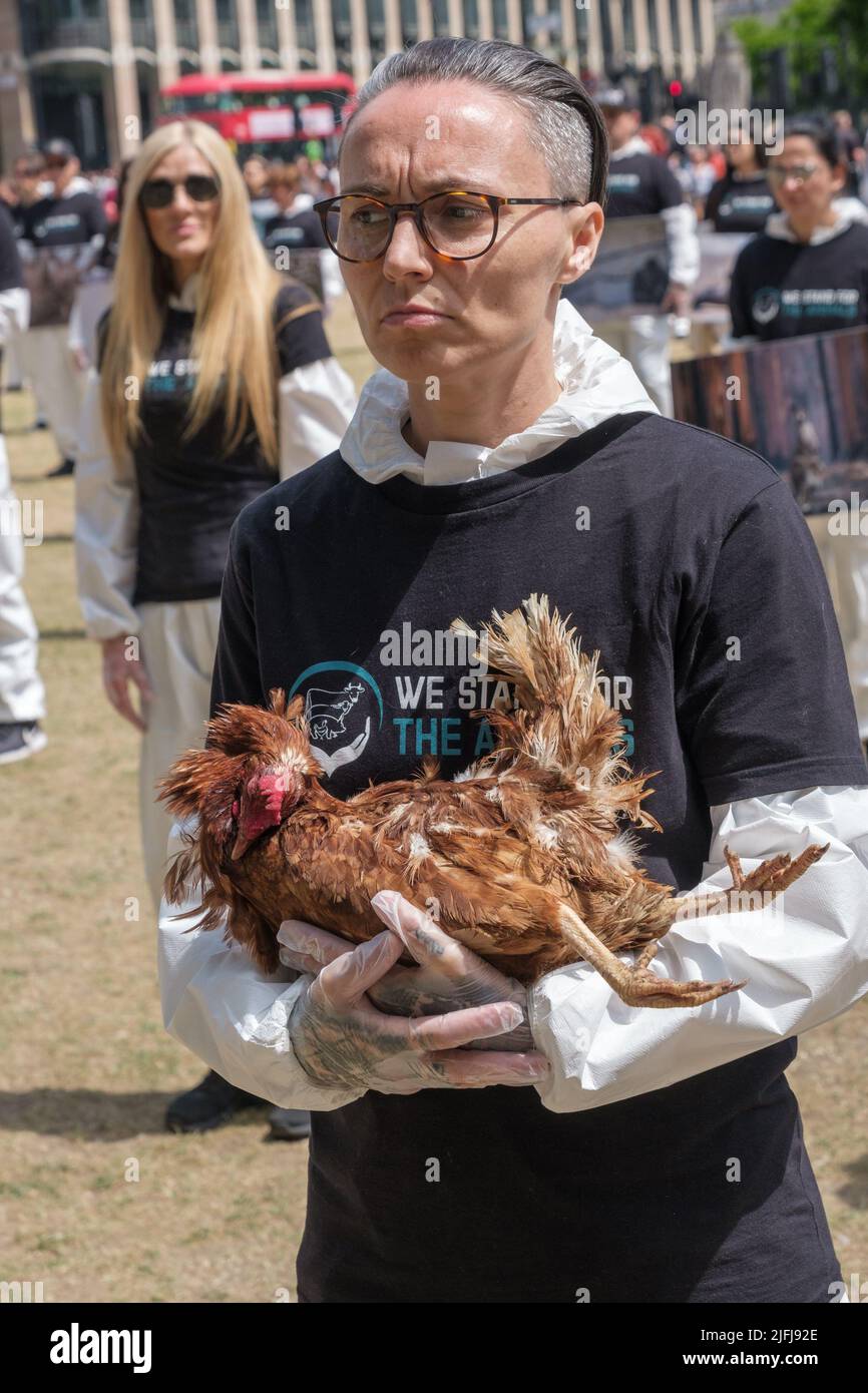 London, UK. 3rd July 2022. Animal Liberation campaigners hold the ...