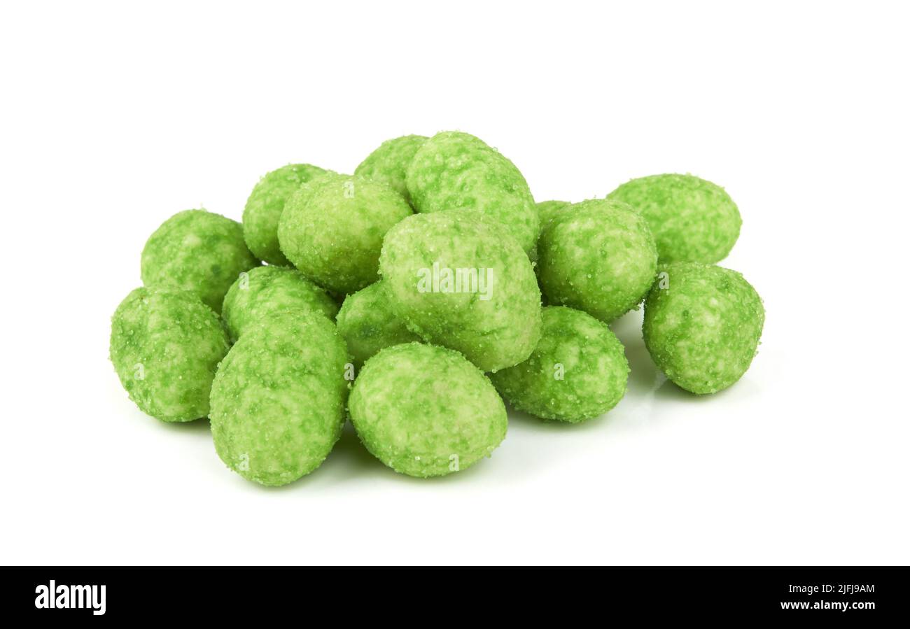 Wasabi coated peanuts isolated on white background Stock Photo - Alamy