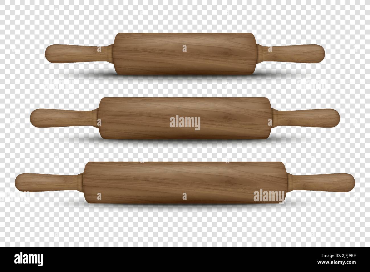 Vector 3d Realistic Textured Dark Brown Wooden Rolling Pin Icon Set ...