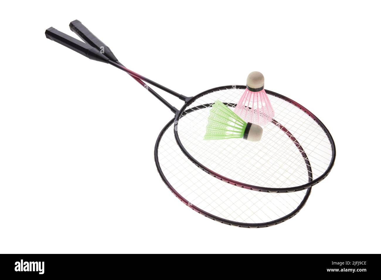 Badminton rackets and shuttlecock isolated on white background Stock ...
