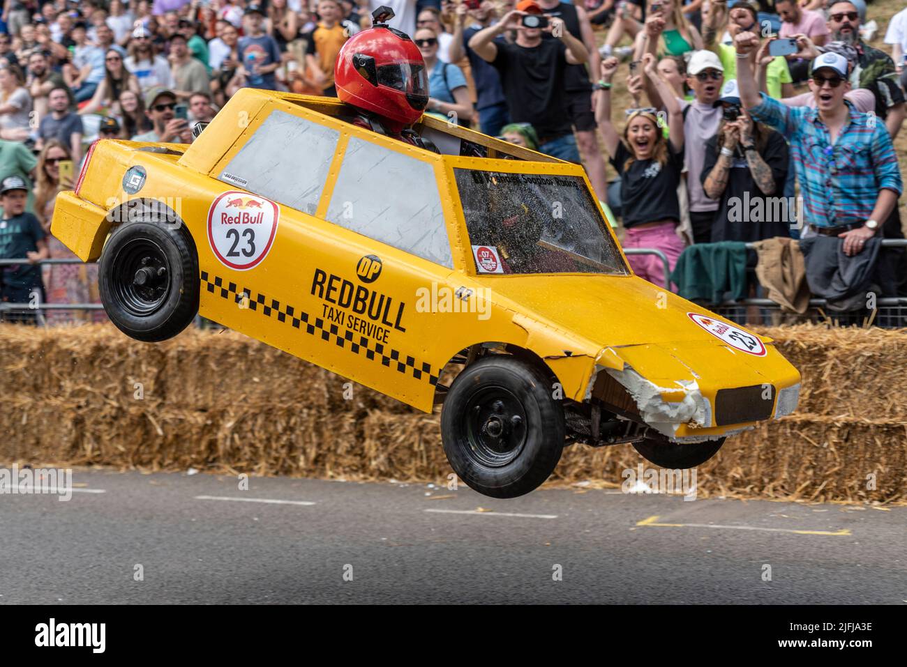 Team Deadpool vs Wolverine kart taking the final jump at the Red Bull ...