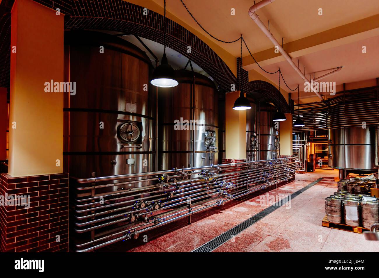 Craft beer production line in modern brewery Stock Photo - Alamy