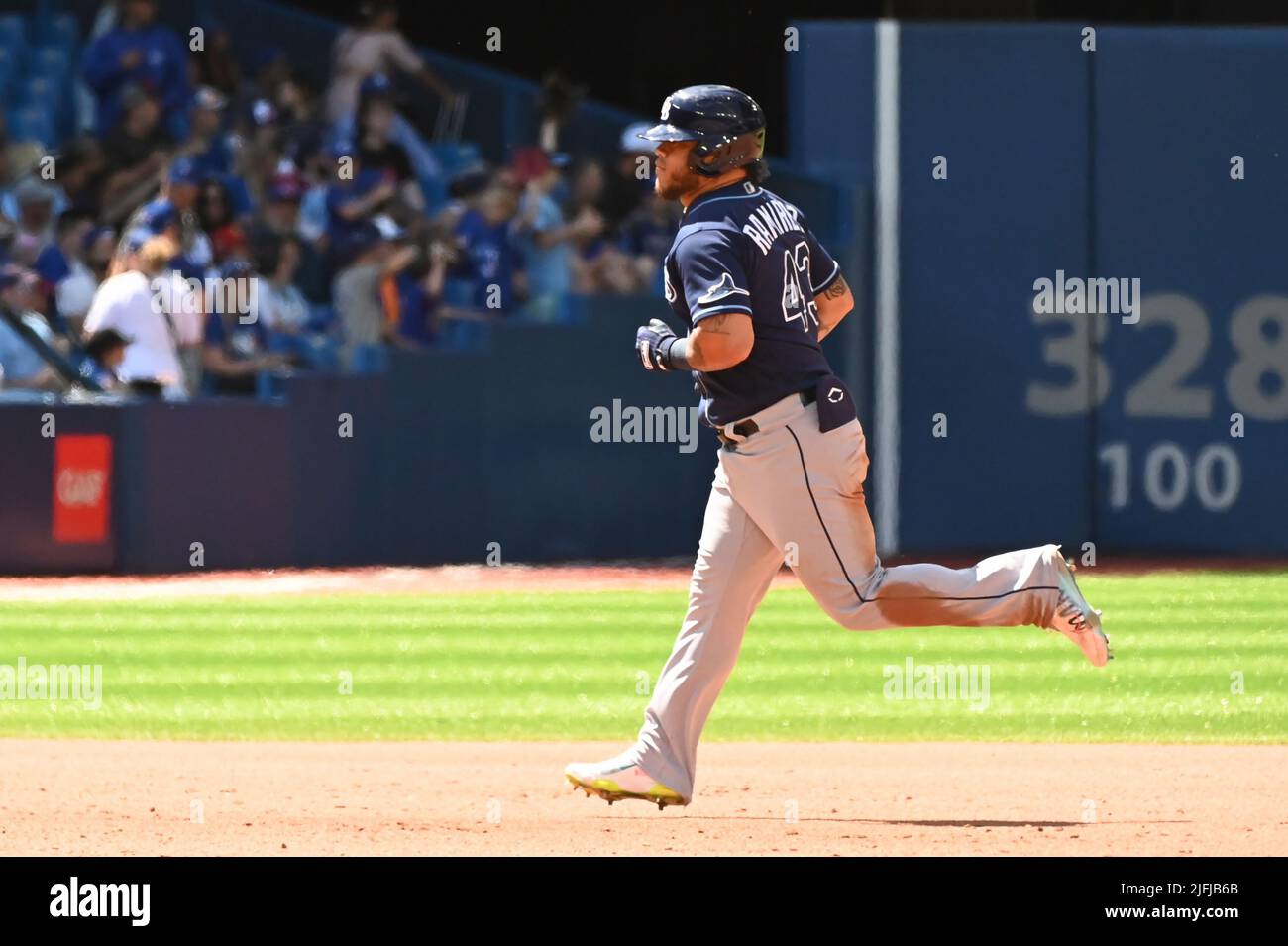 Tampa Bay Rays' right fielder Harold Ramirez runs the bases after ...