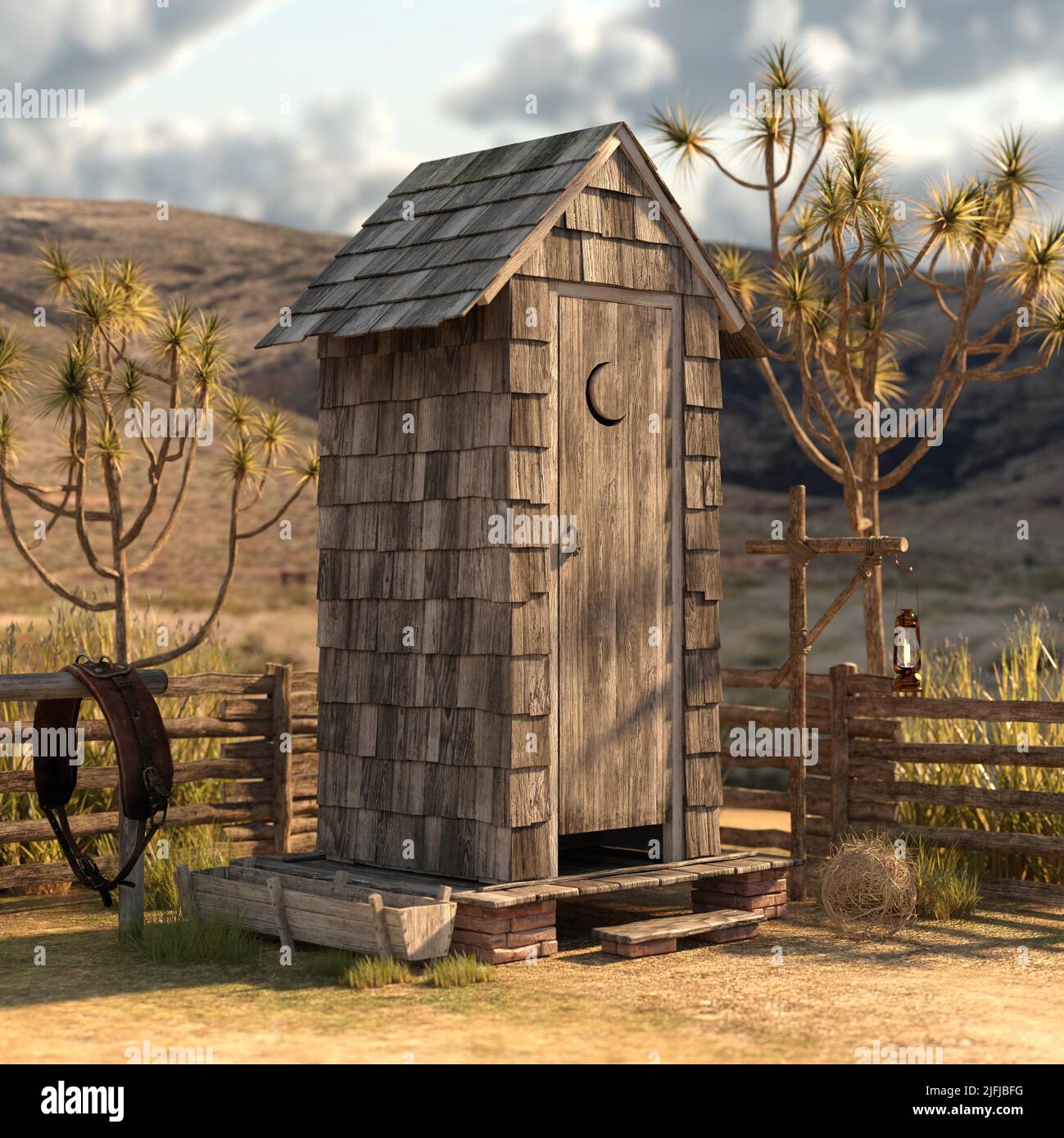 3D-Illustration of a outhouse in the wild west Stock Photo - Alamy
