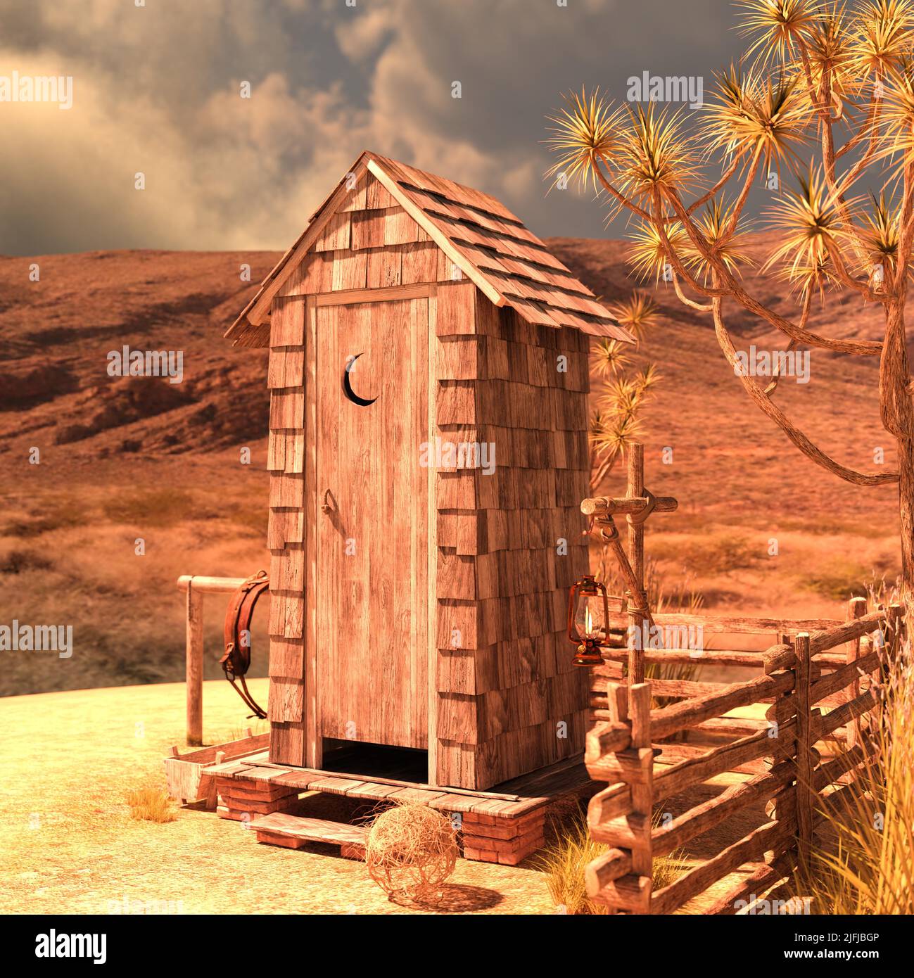 3D-Illustration of a outhouse in the wild west Stock Photo - Alamy