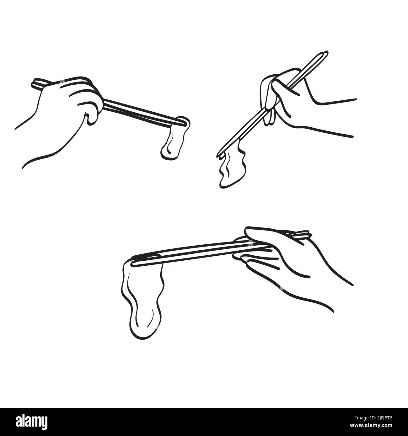 closeup set of hand using chopsticks illustration vector hand drawn ...