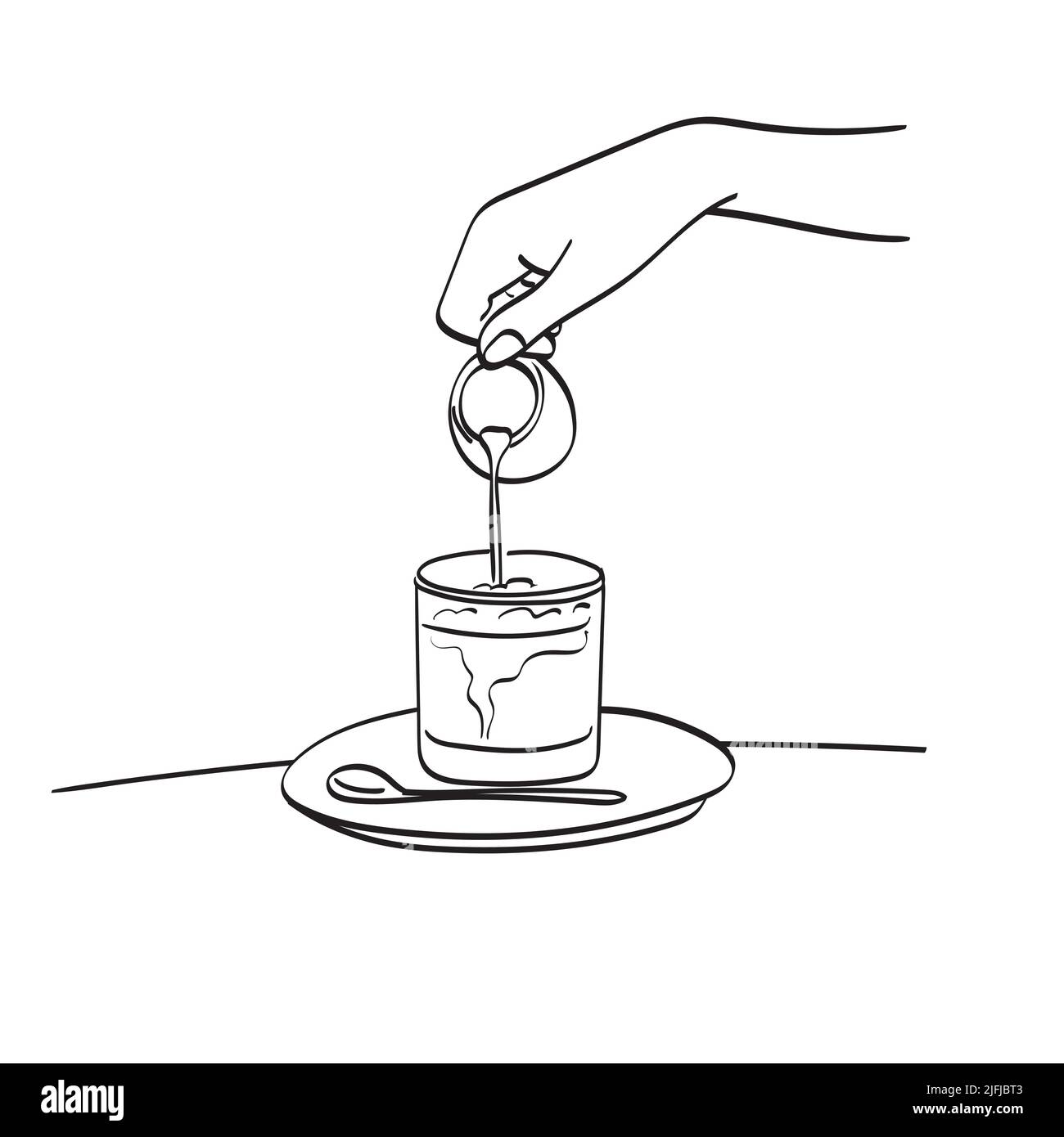hand pouring caramel syrup in iced coffee illustration vector hand ...