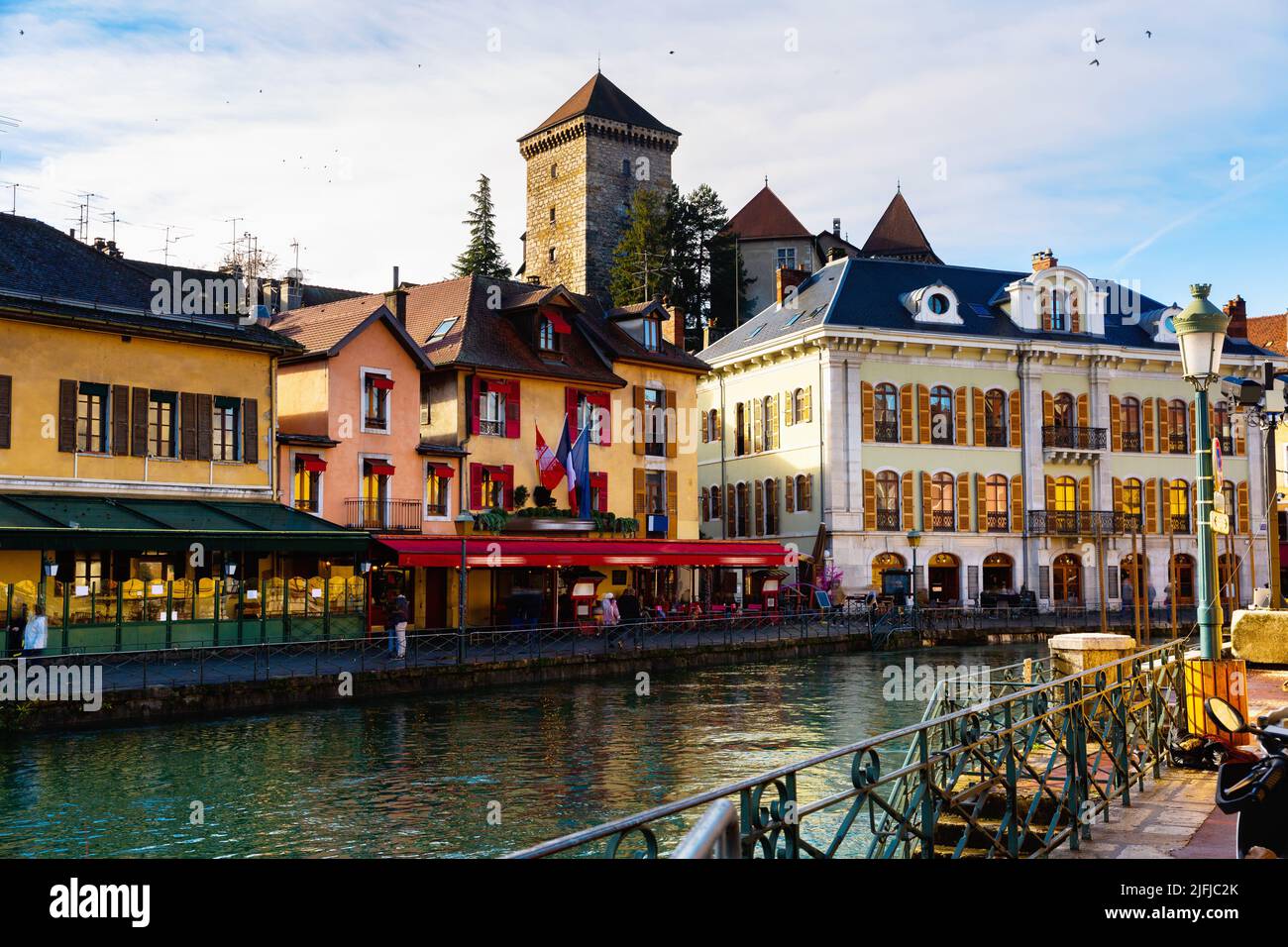 Annecy old town cityscape and Thiou river view and bridge Stock Photo ...