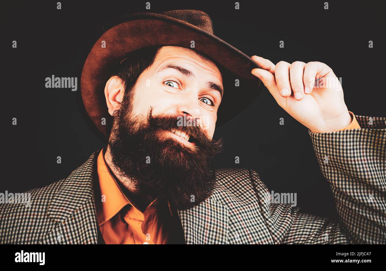 Handsome bearded polite man is happy to see someone. Men style and ...