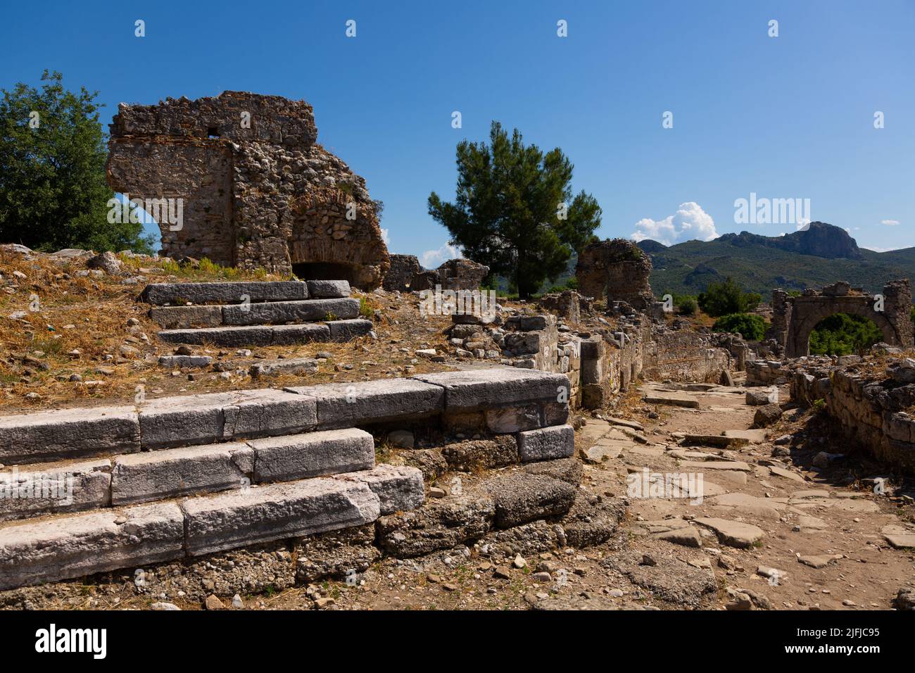 Remains of east gate and city quarters of Aspendos, Turkey Stock Photo ...