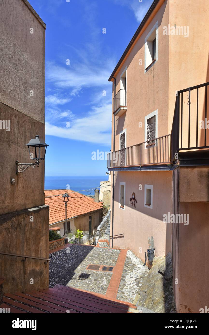 An old village and narrow street in Scalea in the Calabria region ...
