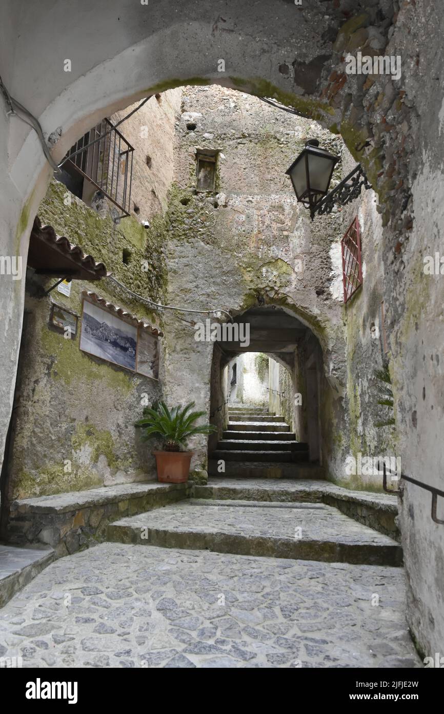 An old village and narrow street in Scalea in the Calabria region ...