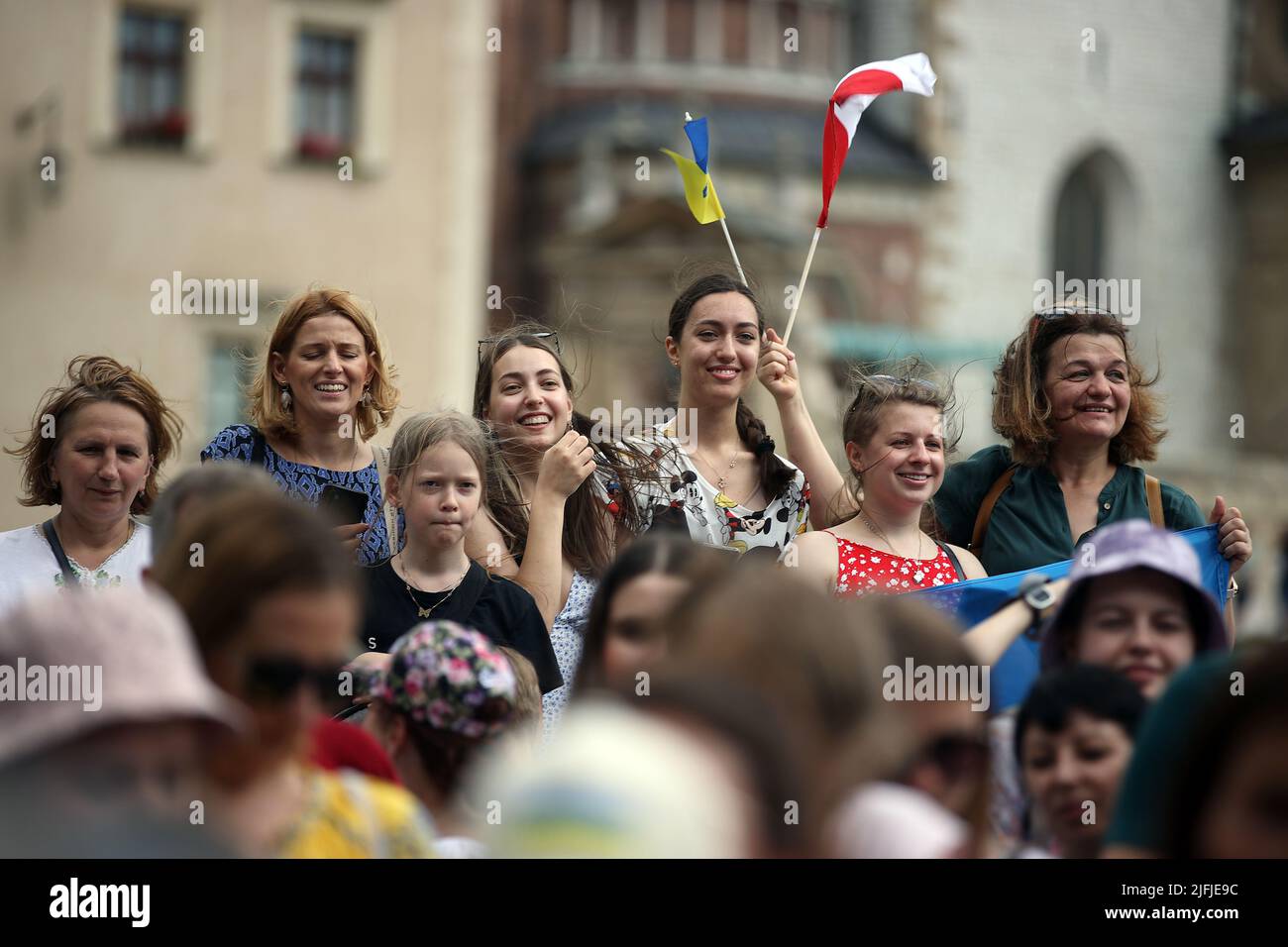 Cracow, Poland. 28th June, 2022. A woman holding Polish and Ukraine ...