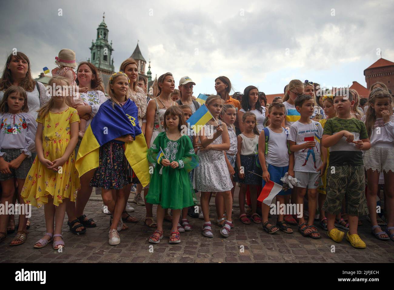 People holding Polish and Ukraine flags during the record breaking ...