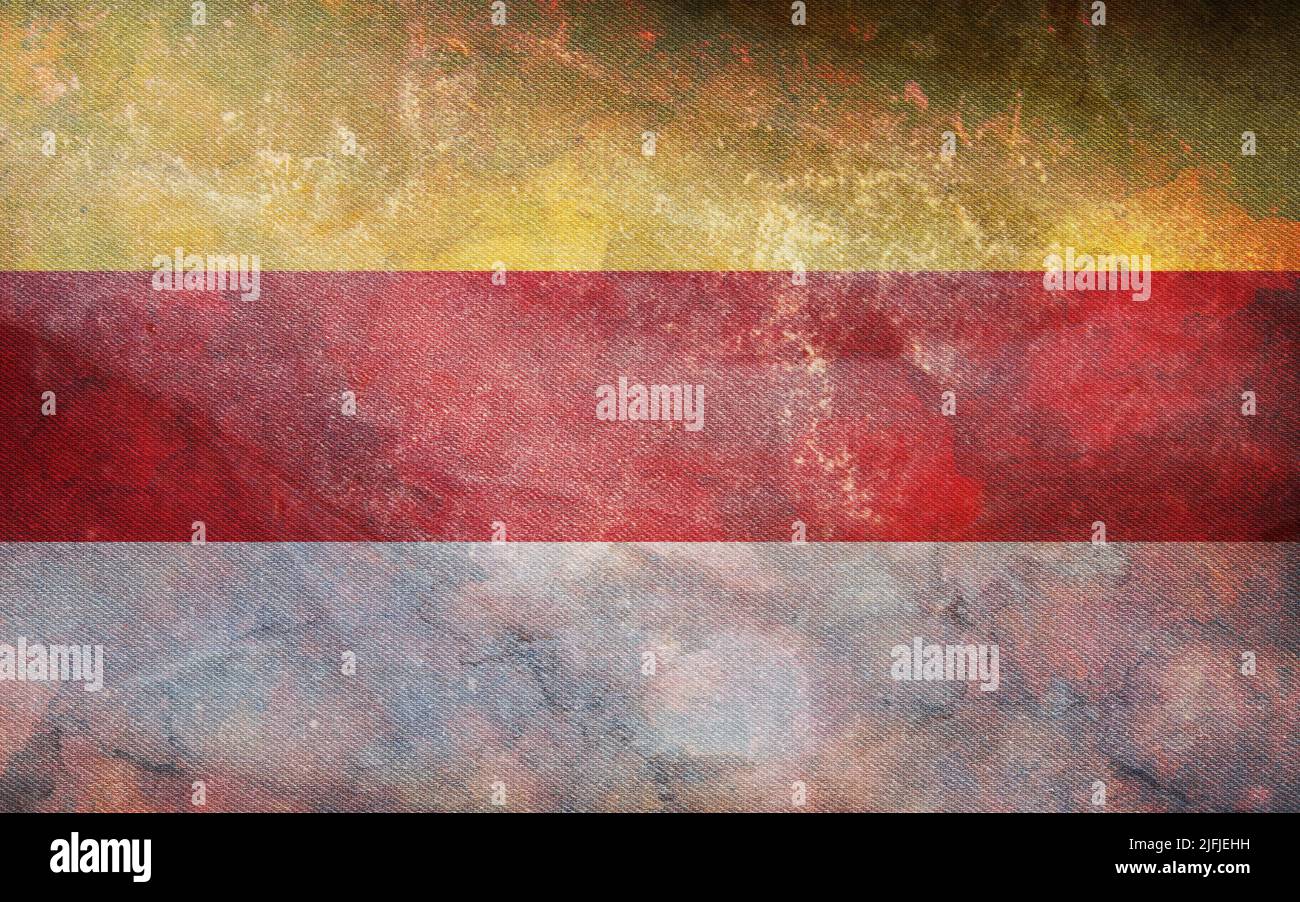 Top view of retro flag Wiazow, Poland with grunge texture. Polish ...