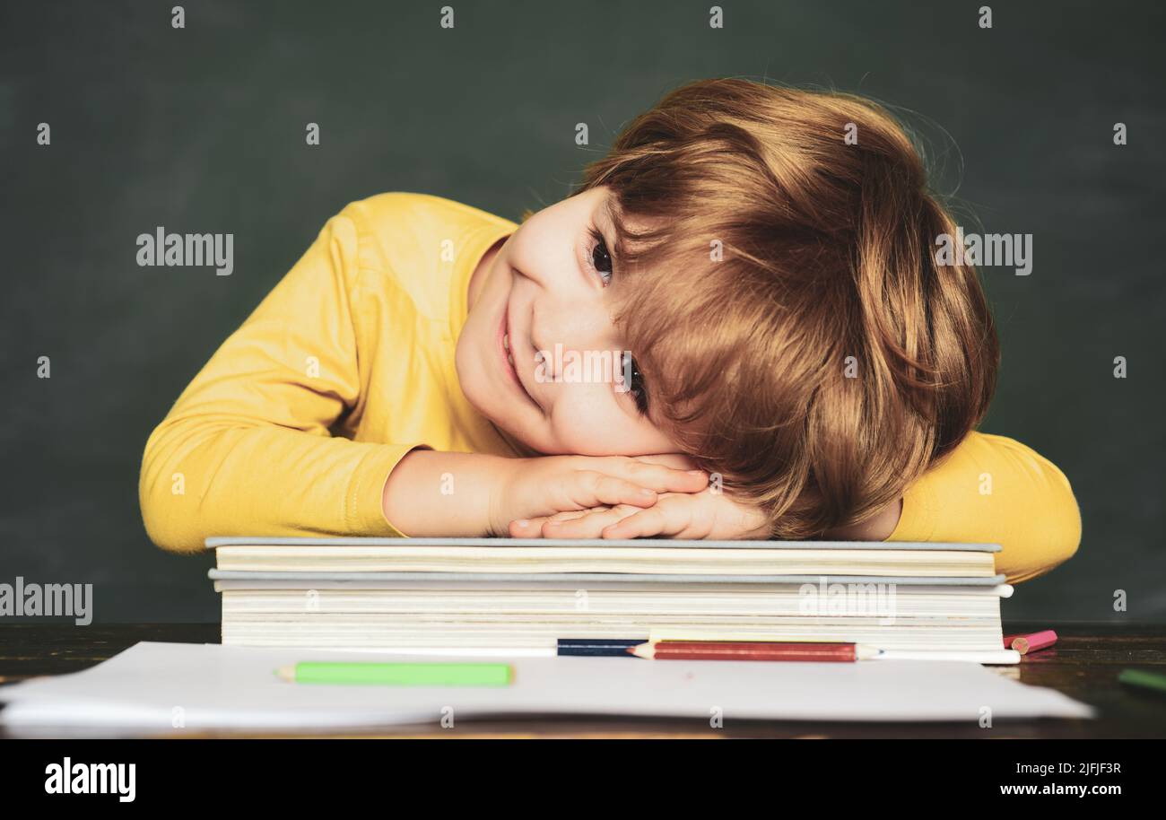 Schoolchild. Teachers day. Classroom. Hard exam. School kids against ...