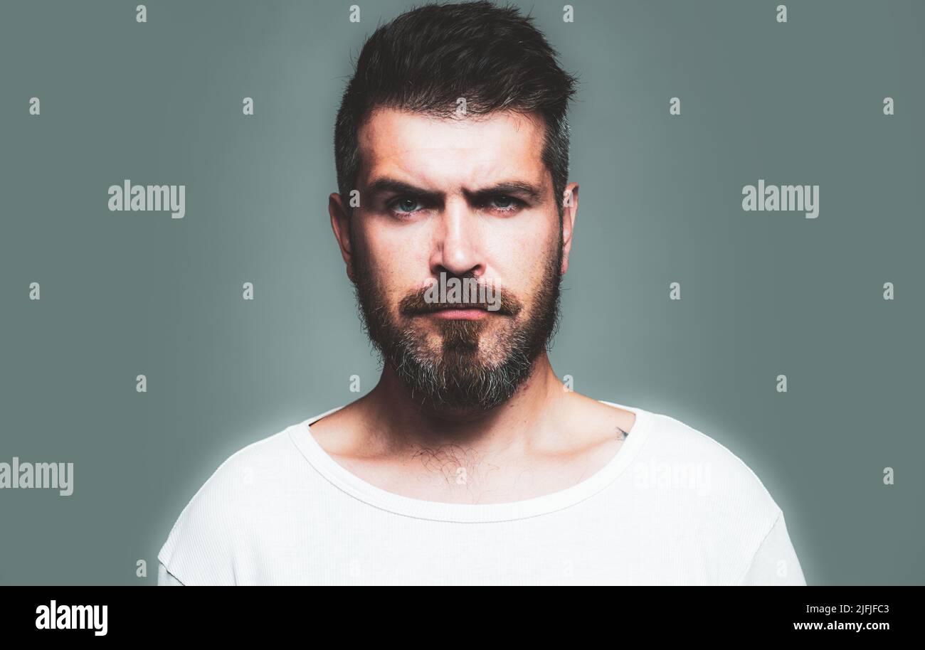 Hipster man models in studio. Businessman thinking with expression ...