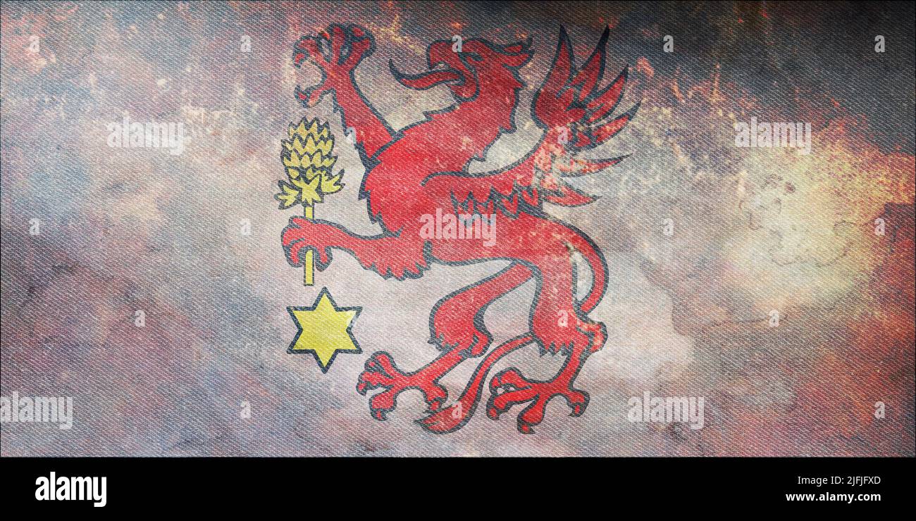 Top view of retro flag Wolin, Poland with grunge texture. Polish travel ...