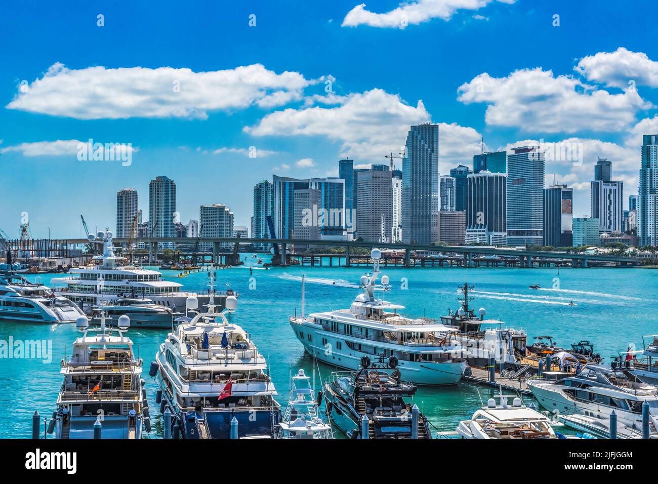 Channel Marina Yachts Bridges Skyscrapers Port Downtown Miami Florida ...