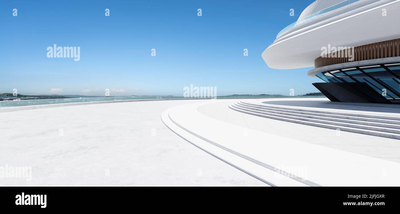 3D rendering architecture with futuristic streamlined design. Daytime ...