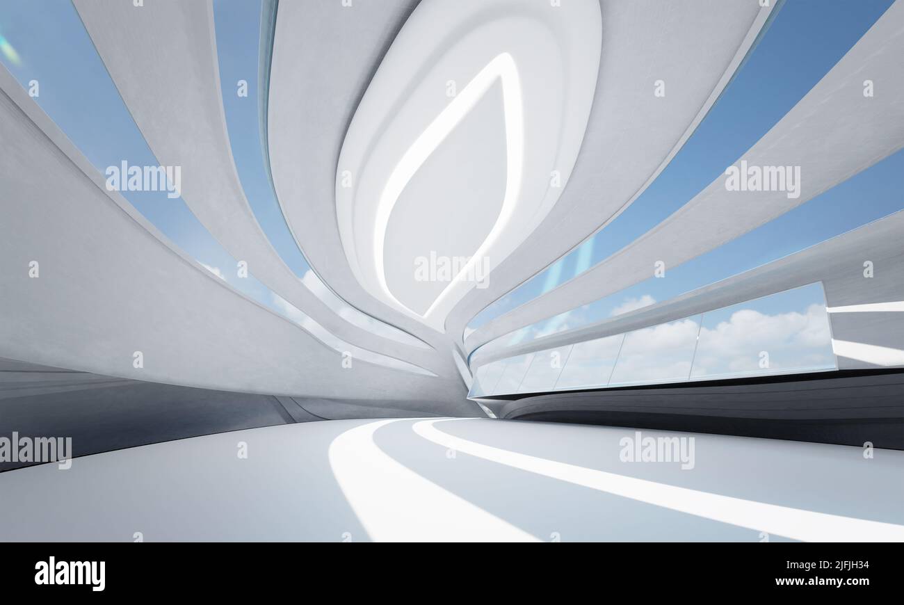 3D rendering futuristic streamlined interior space design Stock Photo ...