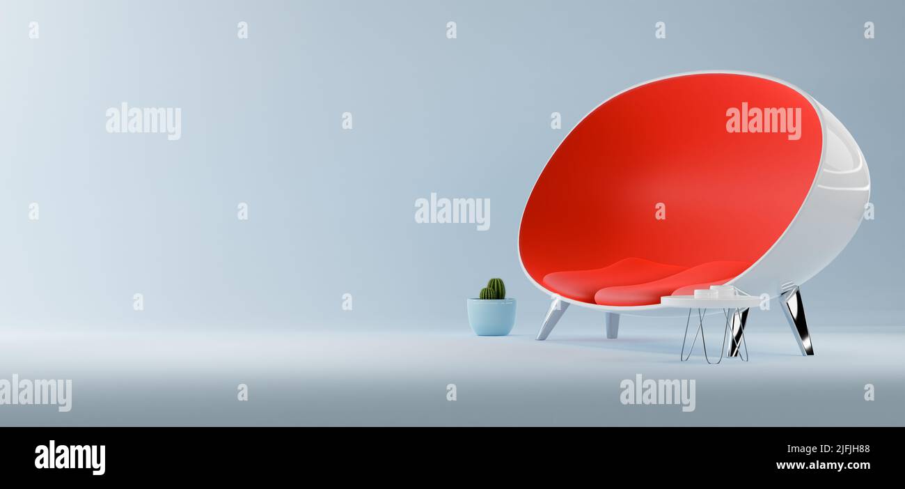 Red round sofa with simple interior design furnishings. 3d rendering ...