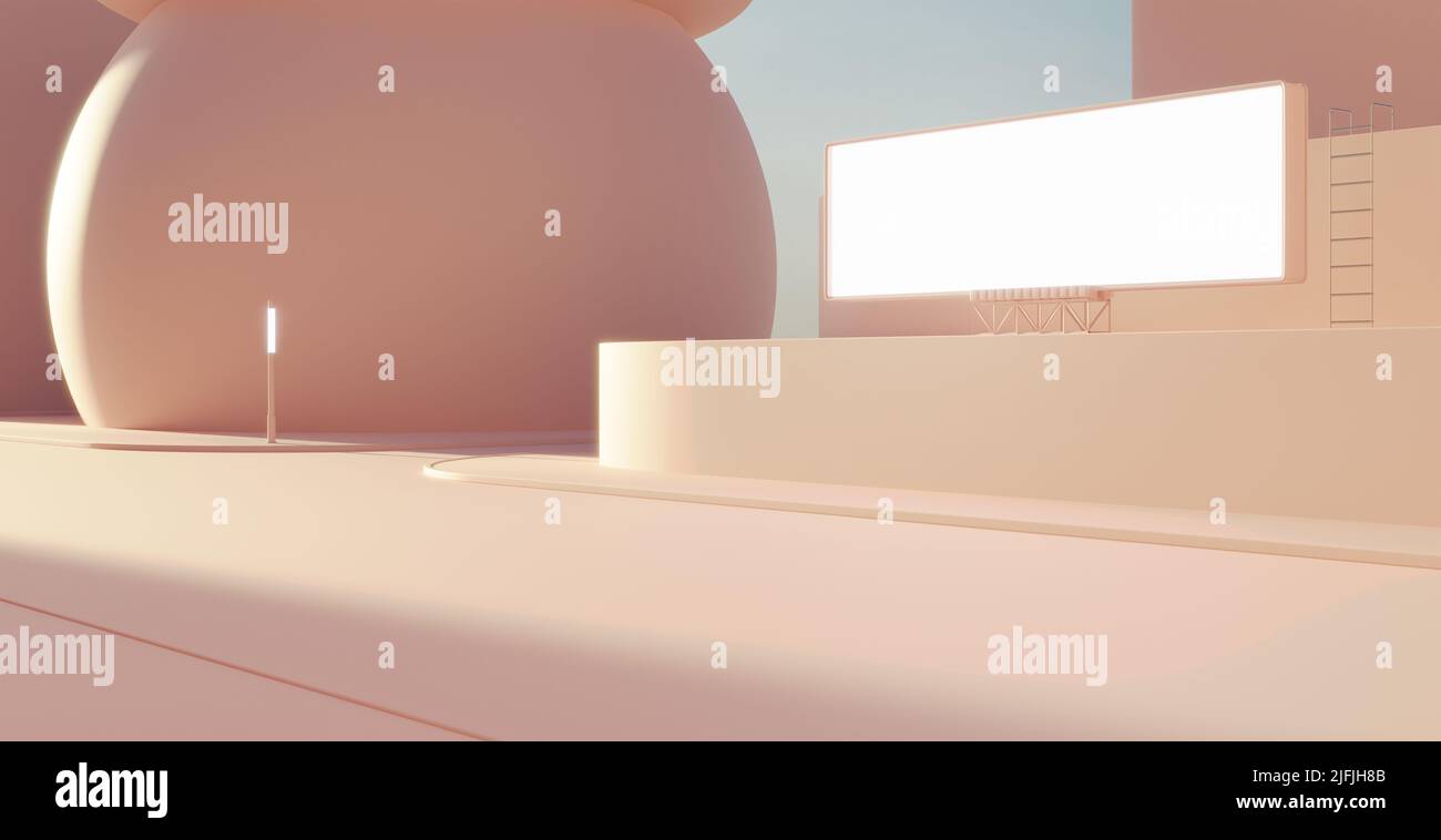 3d rendering of minimalist city street background with empty road and ...