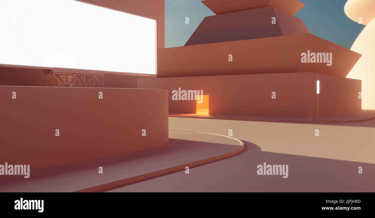 3d rendering of minimalist city street background with empty road and ...