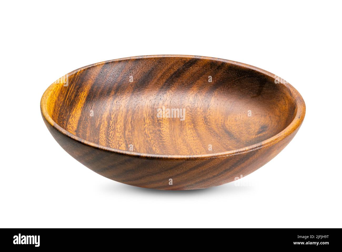 Closeup view of empty brown wooden bowl isolated on white background ...